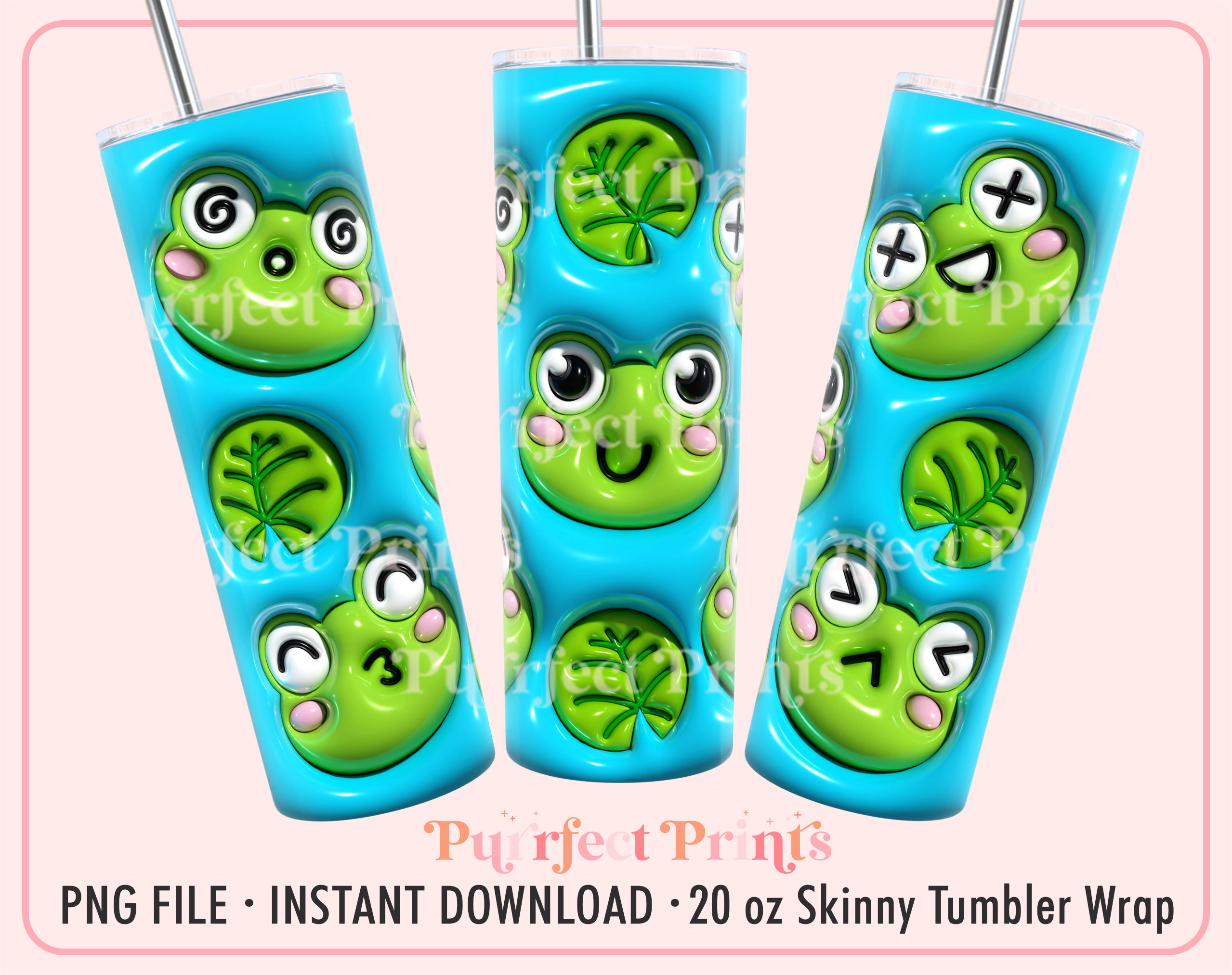 3D Inflated Puff Frogs Tumbler Wrap PNG, Kawaii 20oz Sublimation ...