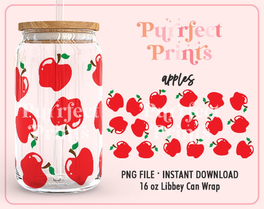 Libbey Glass Wrap PNG, Apple Libbey Cup Wrap, Full Wrap for 16oz Libbey ...