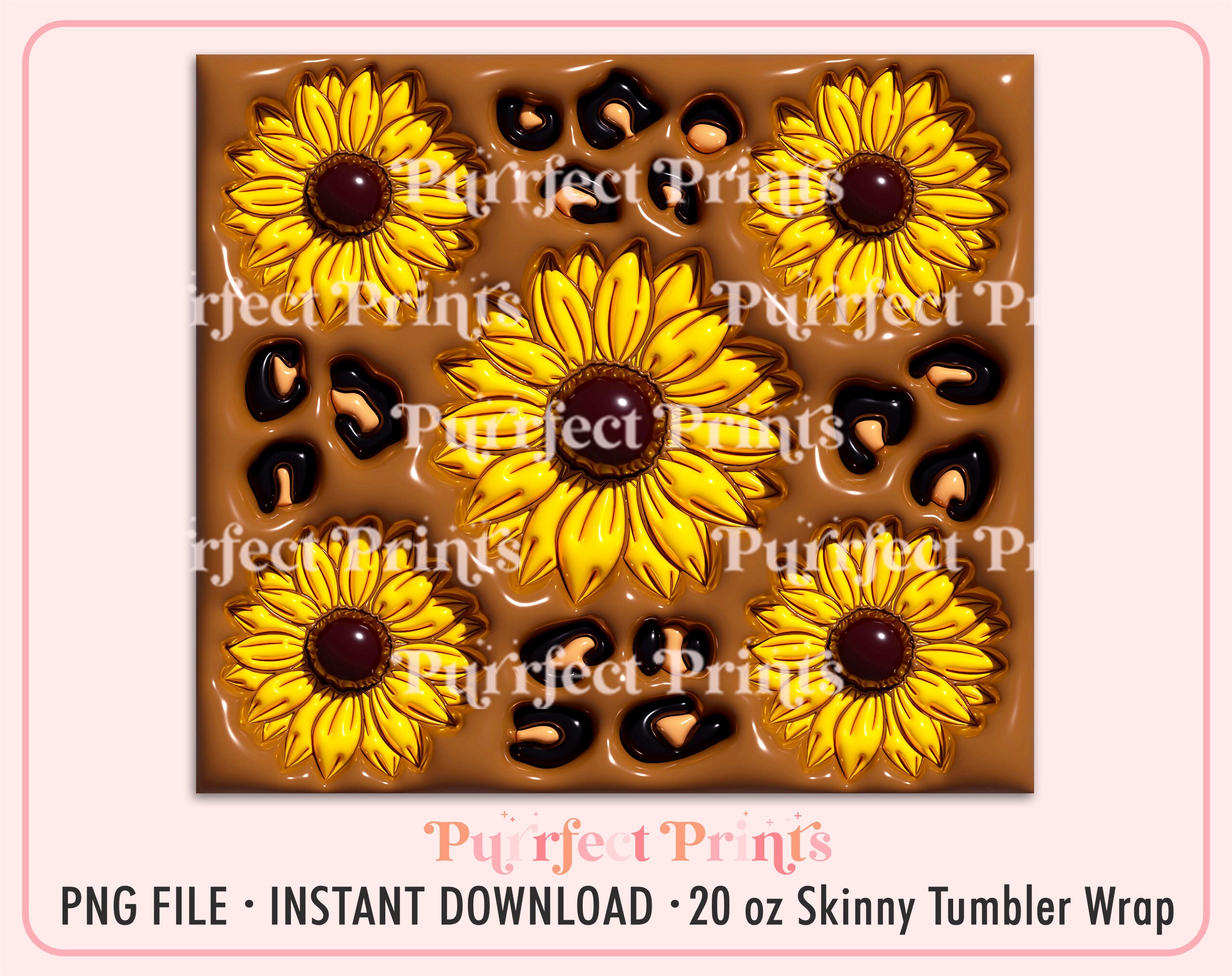 Sunflower 3D Inflated Puff Tumbler Wrap PNG Puffy Inflated - Etsy