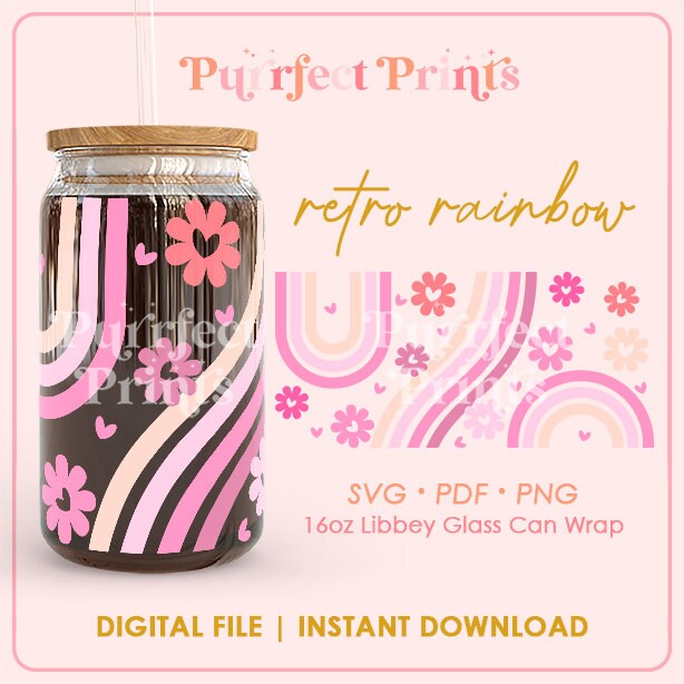 16oz Cute Libbey Valentine Wrap SVG Bundle, Kawaii Daisies Libbey Glass ...