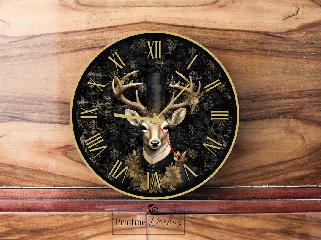 Clock Sublimation Design, Vintage Reindeer Christmas Clock PNG, Round ...