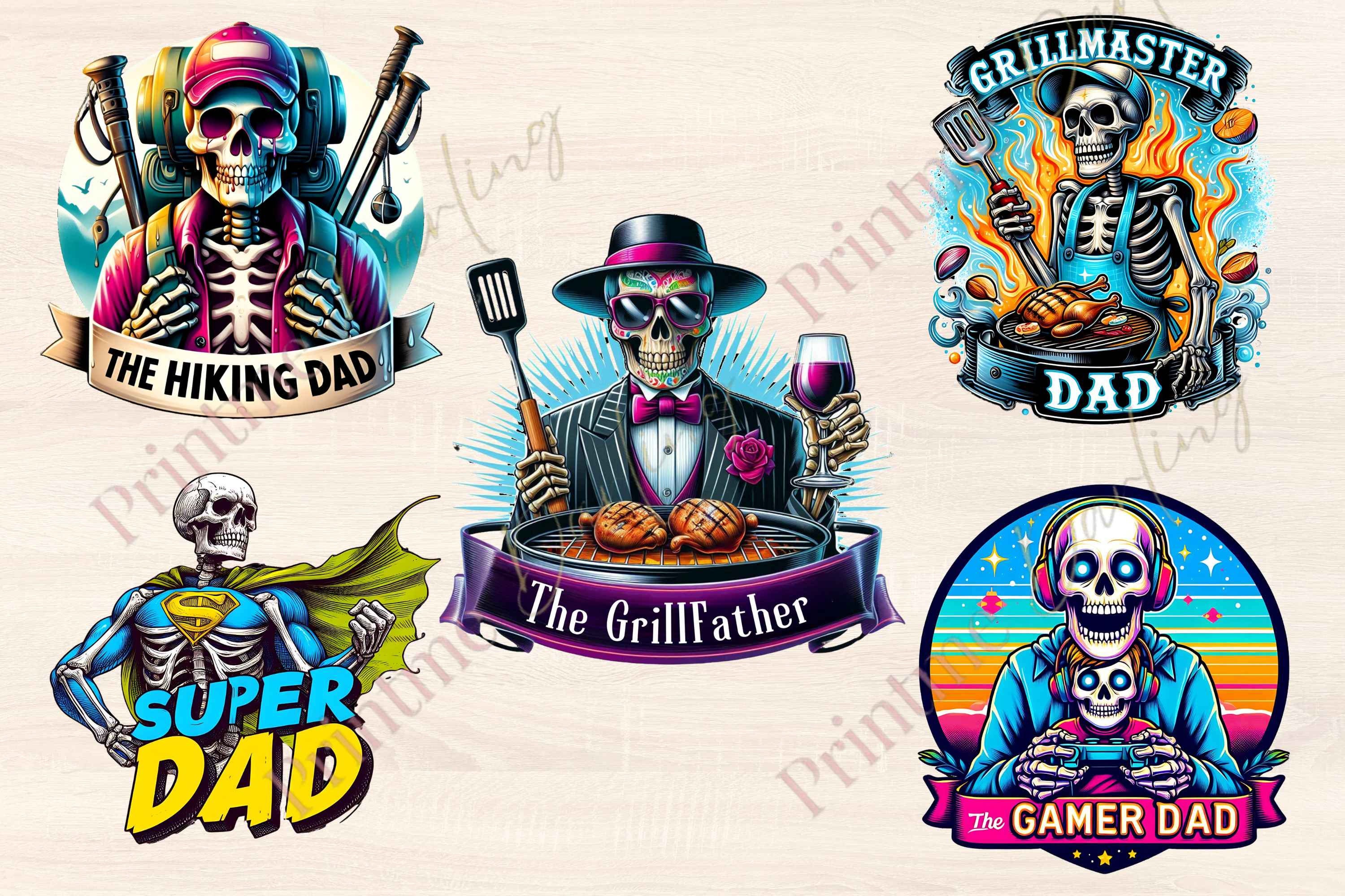 15 Funny Dad Skeleton Png Bundle, Retro Fathers Day Sublimation Design ...
