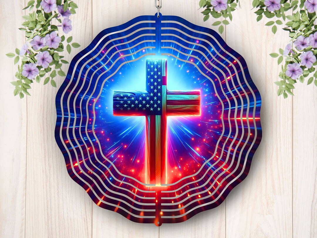 American Flag Memorial Cross Wind Spinner PNG Patriotic Cross Wind ...
