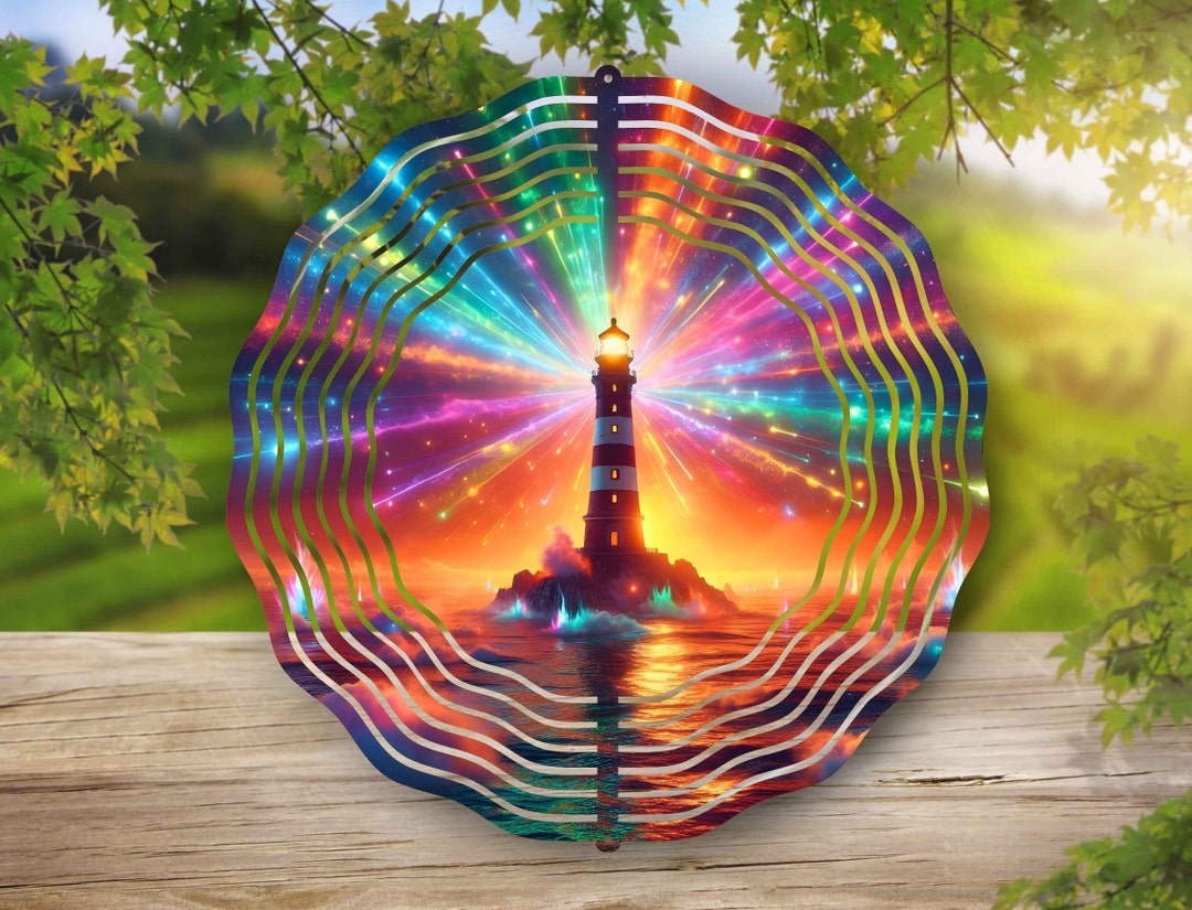 Vibrant Lighthouse Wind Spinner PNG, Beach Wind Spinner Sublimation ...