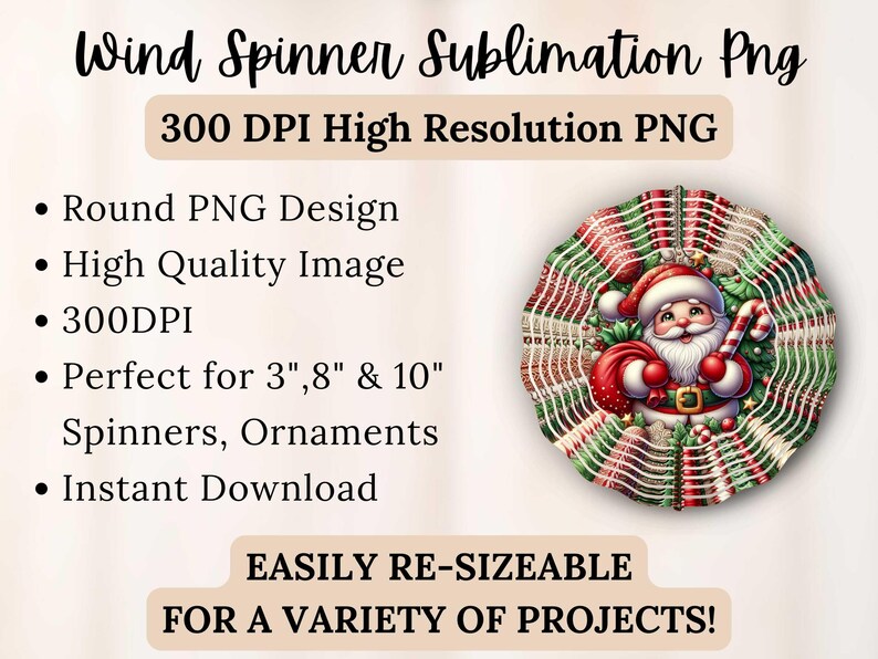 Santa Wind Spinner PNG, Christmas Wind Spinner Sublimation Design, 3D ...