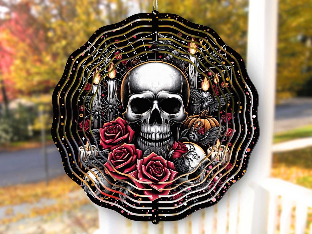 Skull Rose Wind Spinner PNG, Halloween Skull Wind Spinner Sublimation ...
