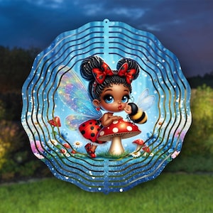 Fairy & Bee Wind Spinner PNG, Mushroom Fairy Wind Spinner Sublimation ...