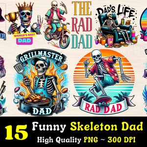 15 Funny Dad Skeleton Png Bundle, Retro Fathers Day Sublimation Design ...
