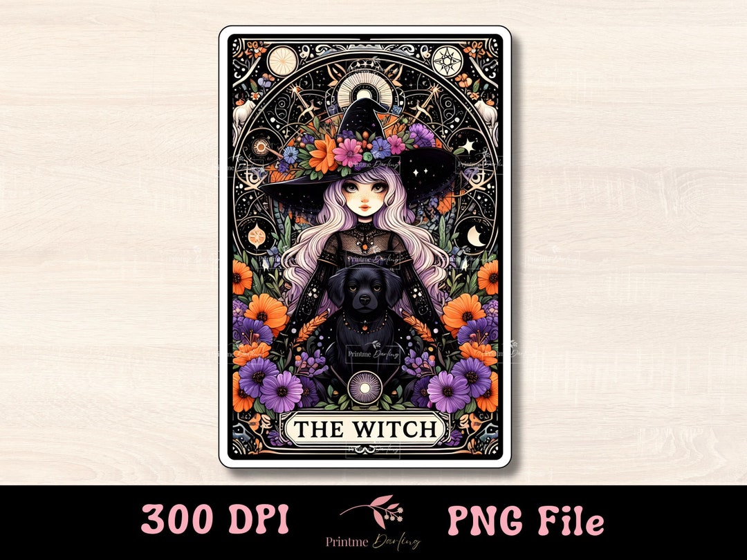 The Witch Tarot Card PNG, Witchy Gothic Sublimation Design, Cute Black ...