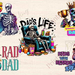 15 Funny Dad Skeleton Png Bundle, Retro Fathers Day Sublimation Design ...