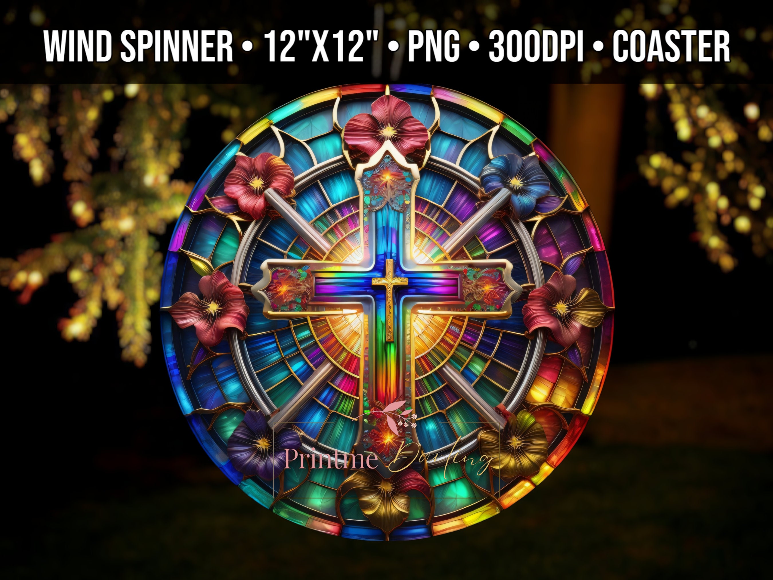 3D Western Cross Wind Spinner Design, Round Stained Glass Sublimation ...