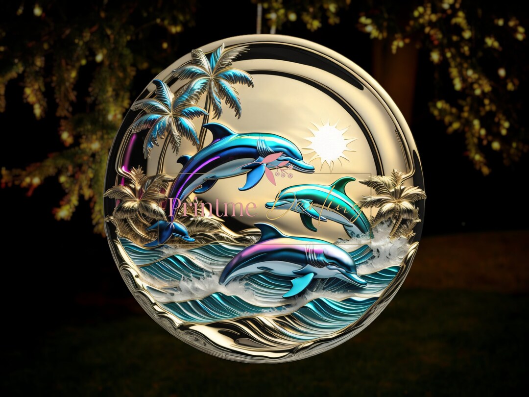 3D Dolphin Wind Spinner Sublimation Design Template, 10 Inch Round Svg ...