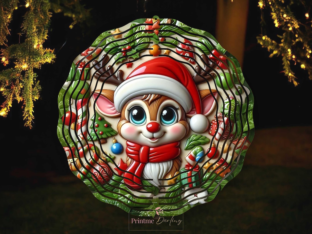 Reindeer Wind Spinner PNG, 3D Christmas Wind Spinner Sublimation Design ...