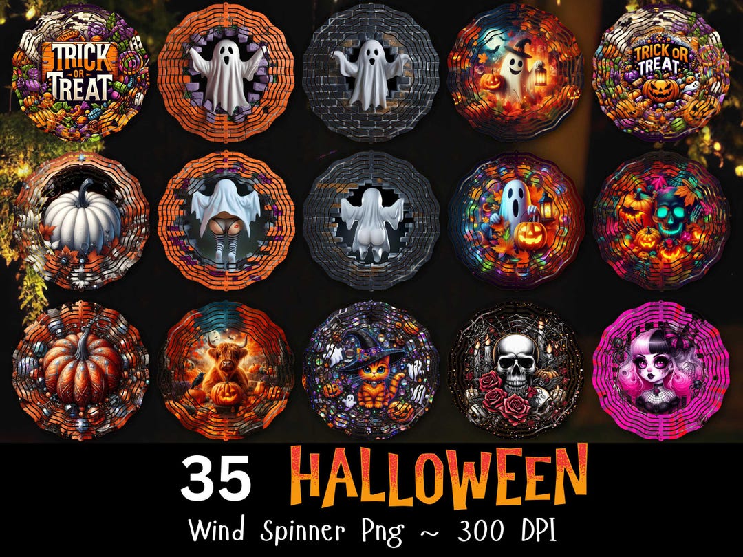 35 Halloween Wind Spinner PNG Bundle, Pumpkin Ghost Fall Wind Spinner ...