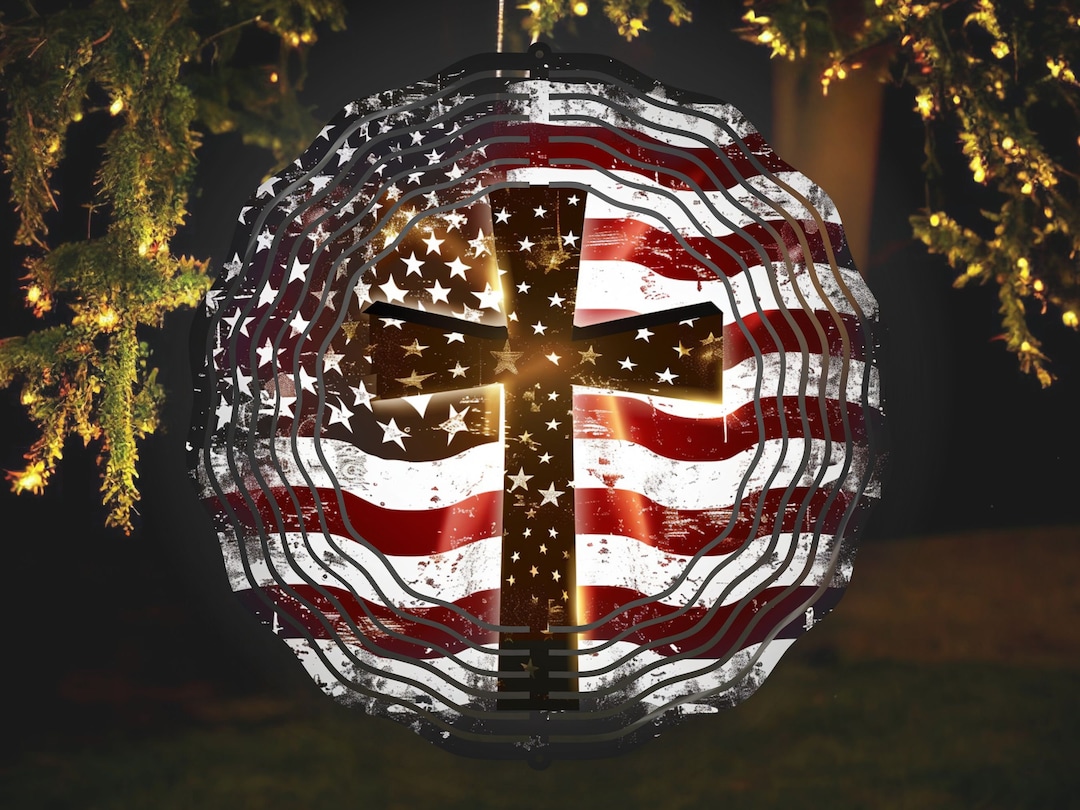 Rustic American Flag Cross Wind Spinner PNG, Patriotic Windspinner ...