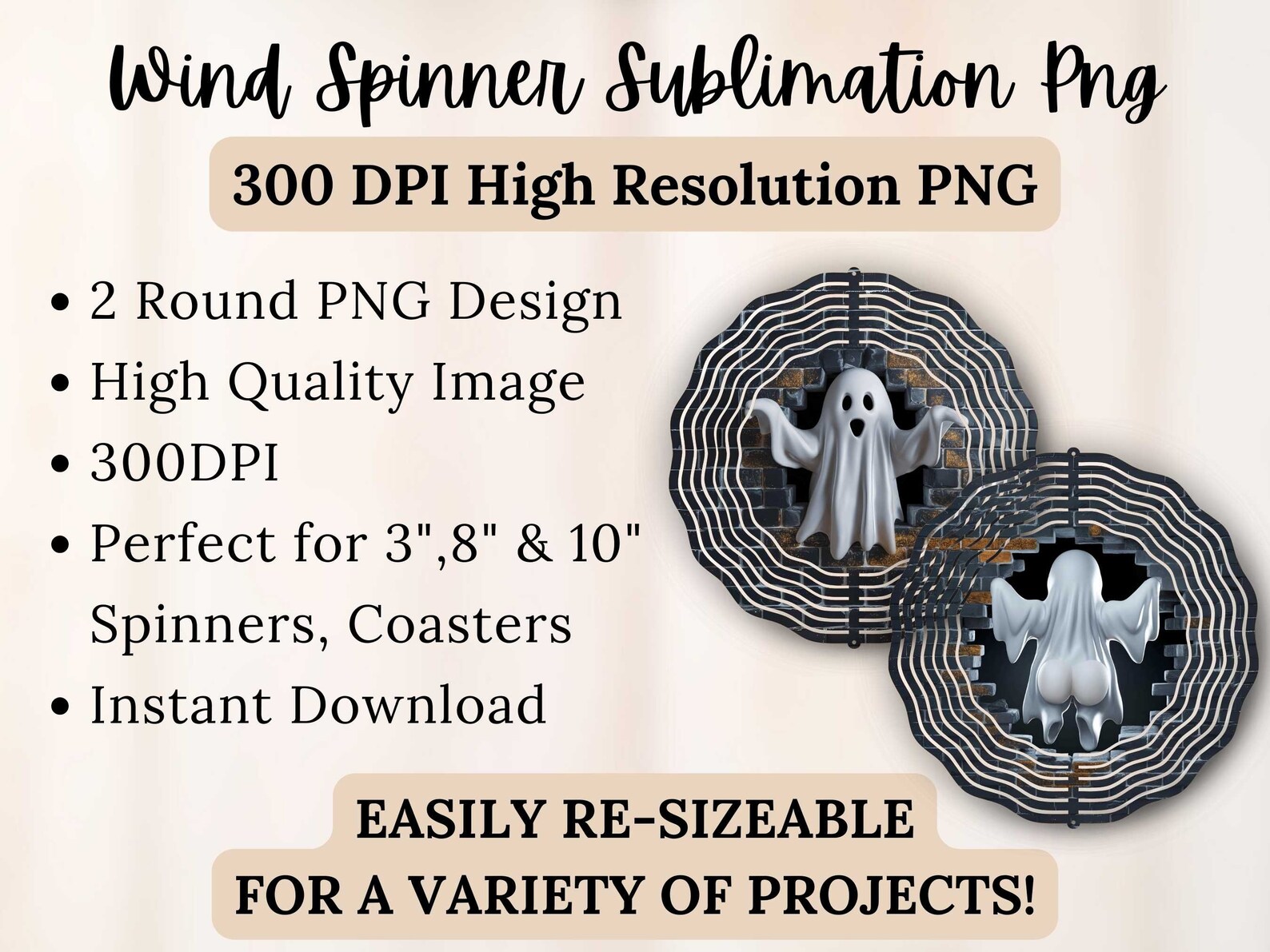 Halloween Ghost Wind Spinner PNG, Front and Back Halloween Wind Spinner ...