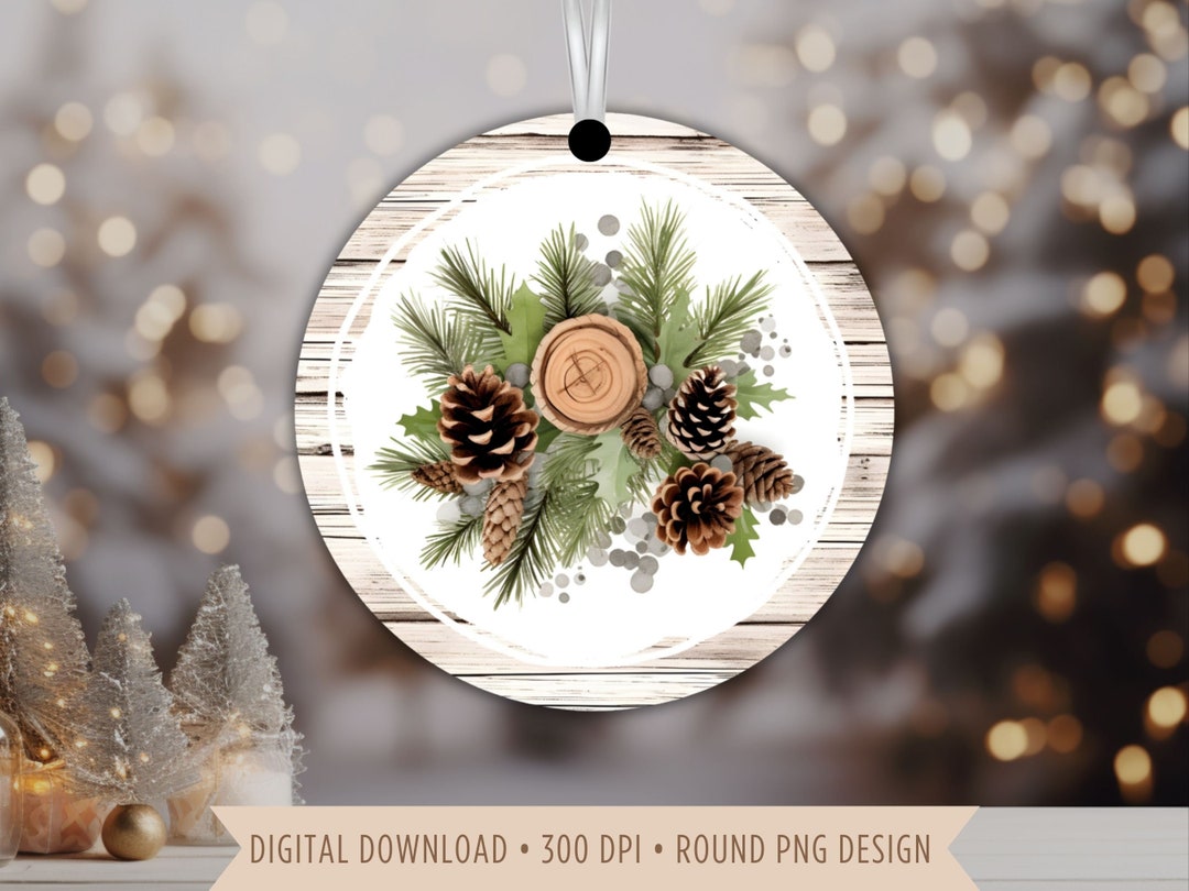 Yule Log Ornament Sublimation Design Template, Christmas Round Ornament ...