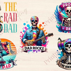 15 Funny Dad Skeleton Png Bundle, Retro Fathers Day Sublimation Design ...
