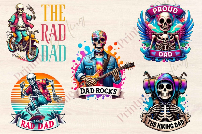 15 Funny Dad Skeleton Png Bundle, Retro Fathers Day Sublimation Design ...