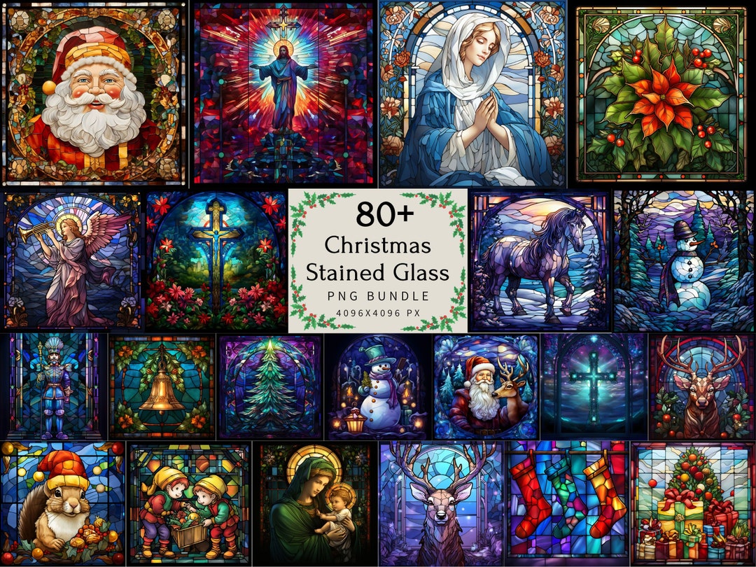 Christmas Stained Glass PNG Bundle, 80+ Christmas Sublimation Design ...