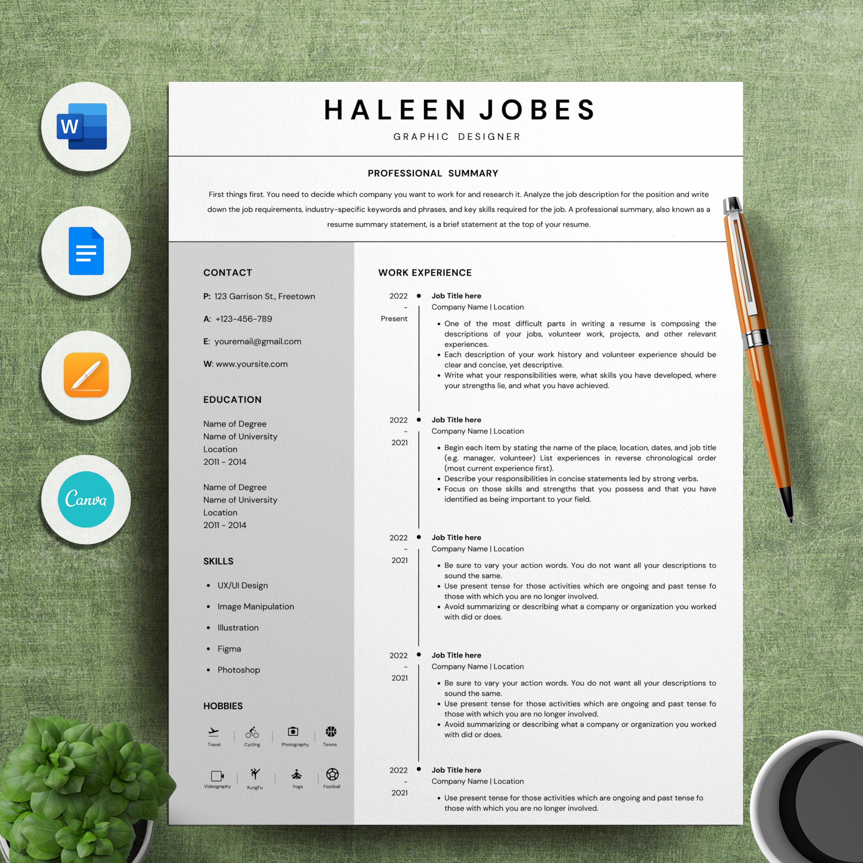 Resume Template for Word and Apple Pages, Professional Resume Template ...