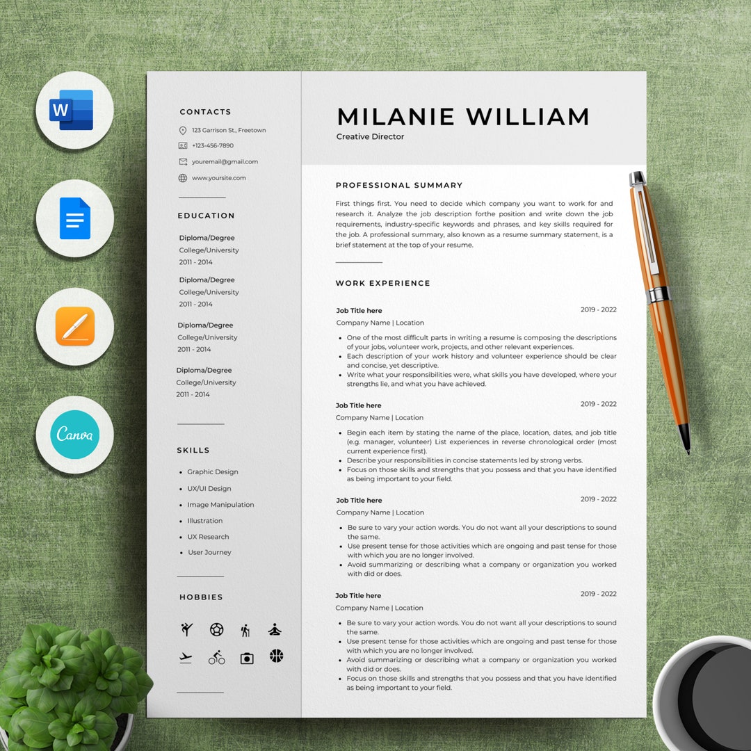 Resume Template for Google Docs, Microsoft Word, Apple Pages & Canva ...