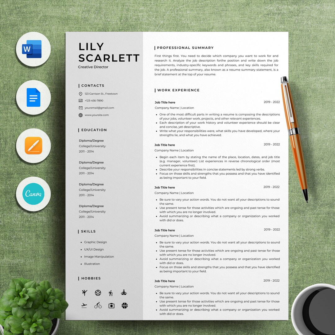 Resume Template for Google Docs, Word & Pages, Modern Resume Template ...