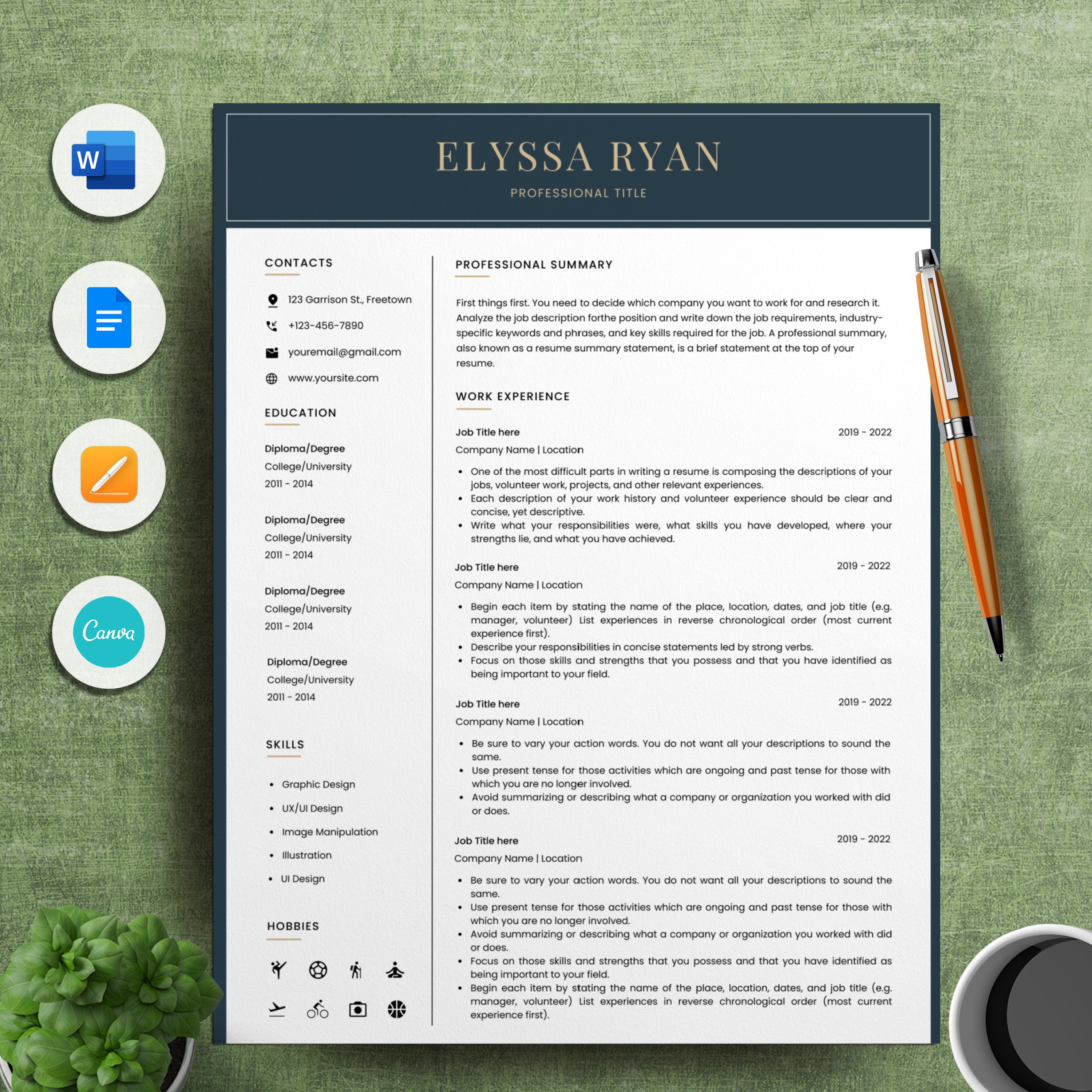 Resume Template, Resume Template Google Docs, Modern Resume Template ...