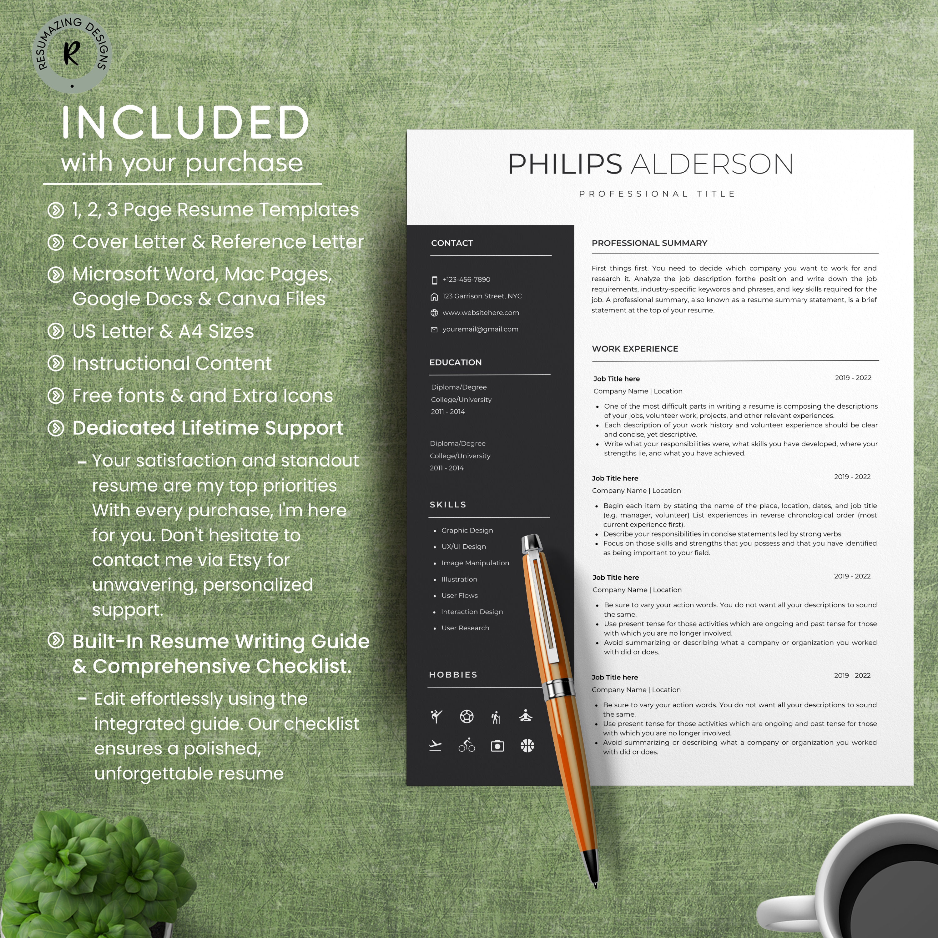 Modern Resume Template for Google Docs, Word and Apple Pages Resume, 1 ...