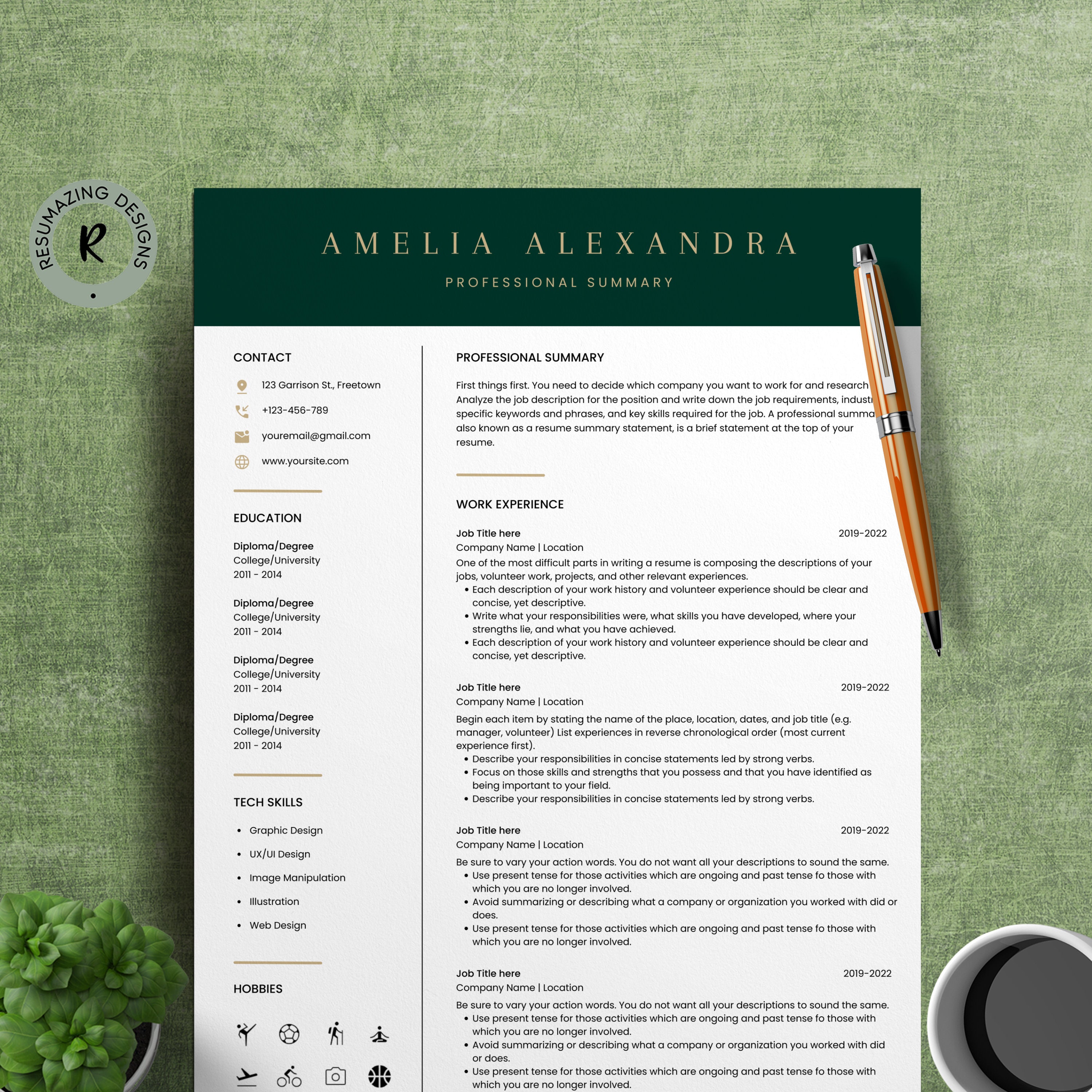 Resume Template, Google Docs Resume Template, Word Modern Executive ...