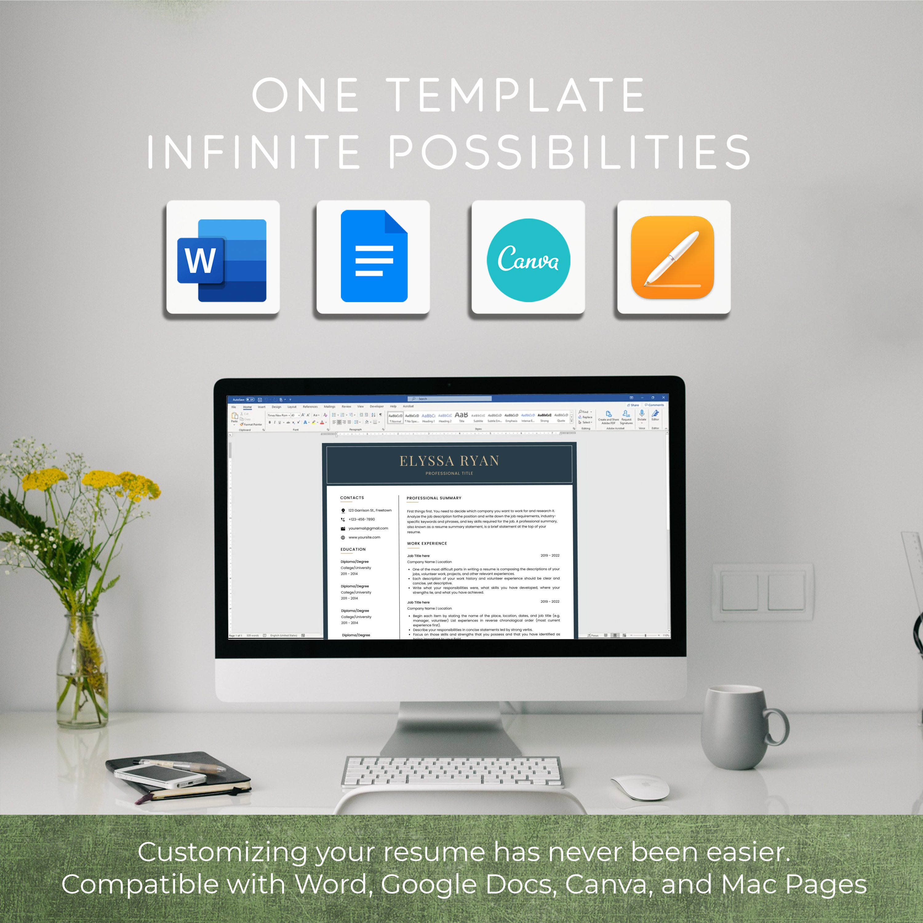 Resume Template, Resume Template Google Docs, Modern Resume Template ...