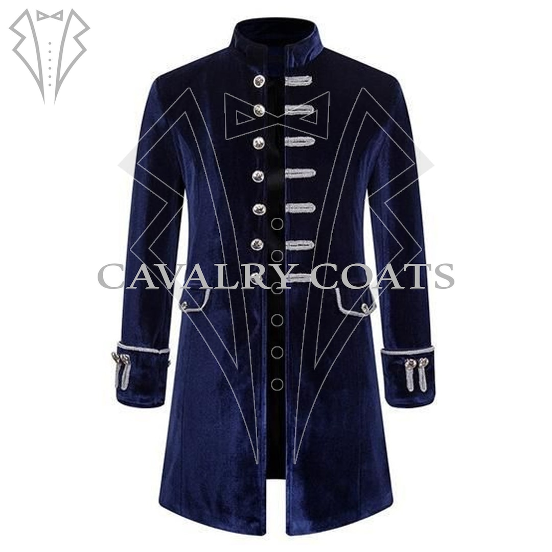 Men's Navy Blue Velvet Steampunk Frock Coat: Gothic Victorian Halloween ...