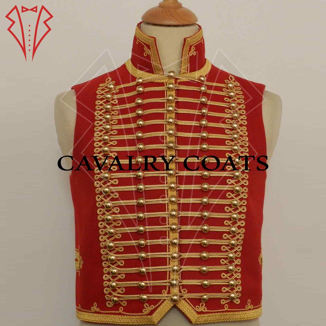 New Men Red Wool Cavalry Officer Hussar Waistcoat, Men Hussar Officer ...