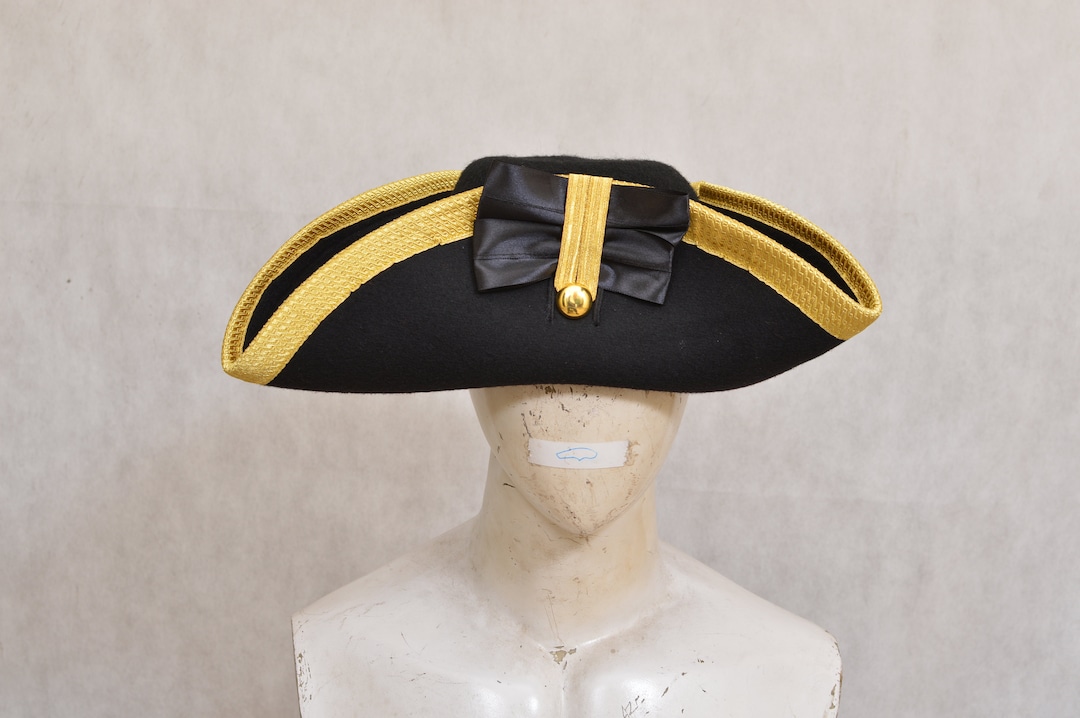 Tricorn Hat Black Wool, Classic Black Wool Tricorn Hat With Elegant ...