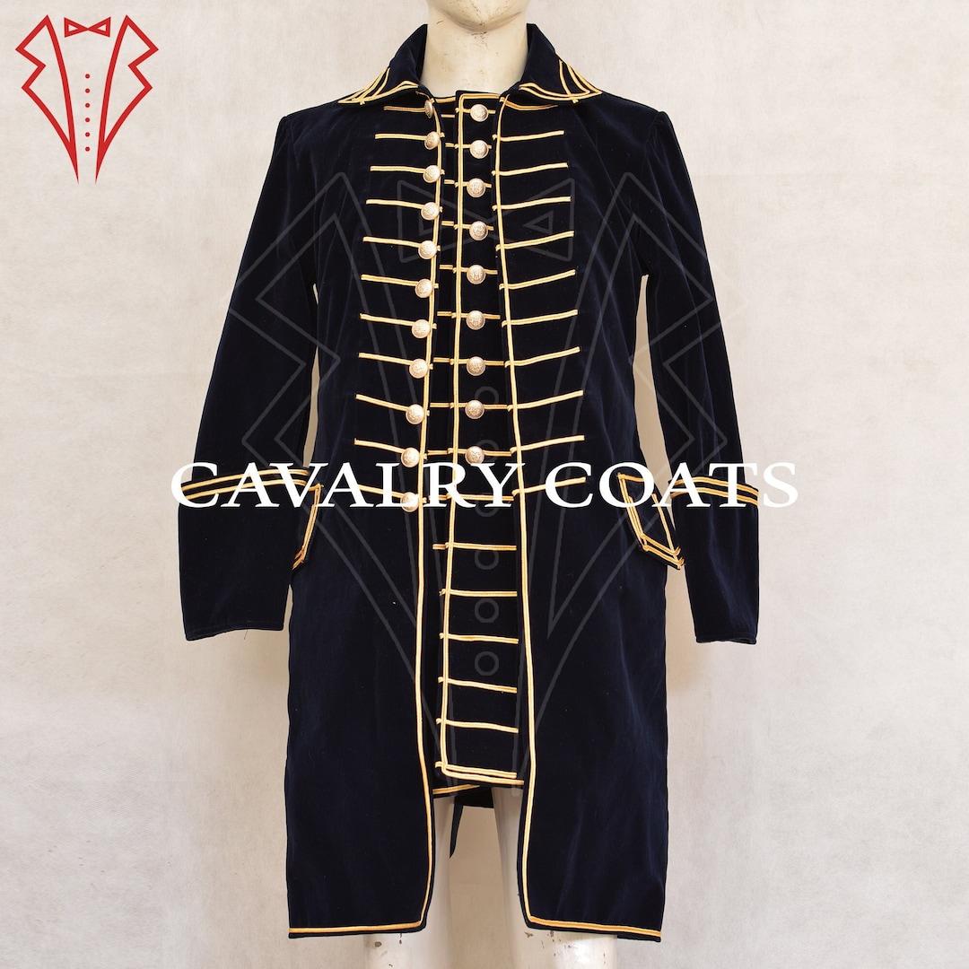 New Men Navy Blue Velvet Pirate Frock Coat, Pirate Captain Jacket, 18th ...
