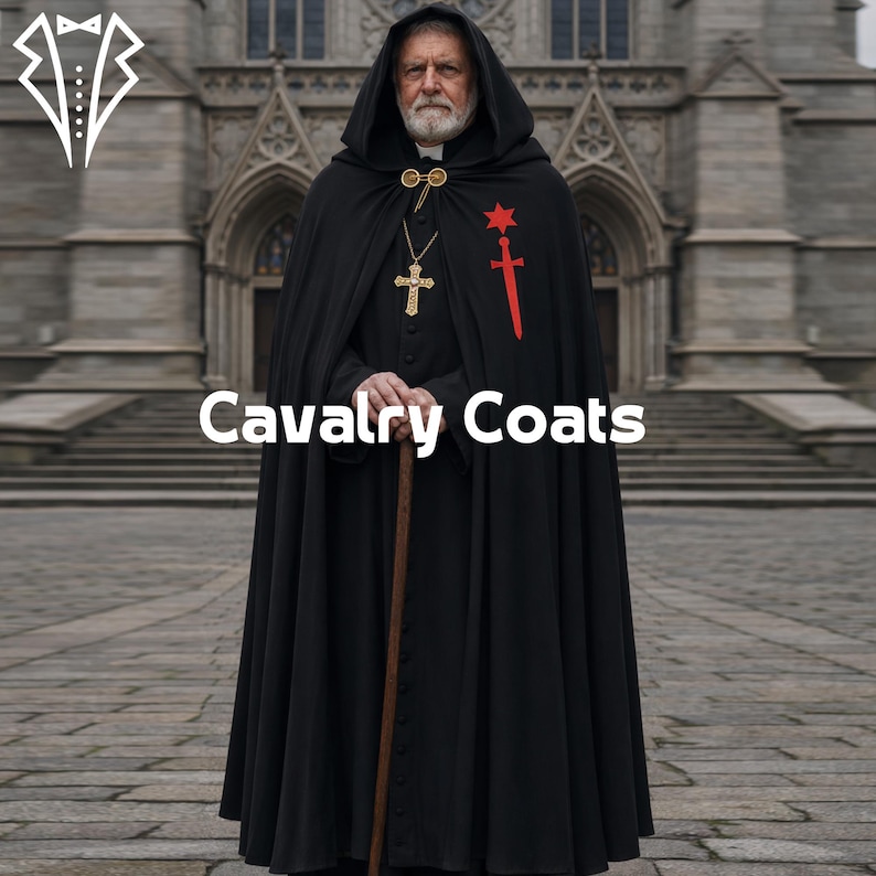 Templar Church Father Hooded Cloak, Medieval Clergy Robe, Gothic Priest ...