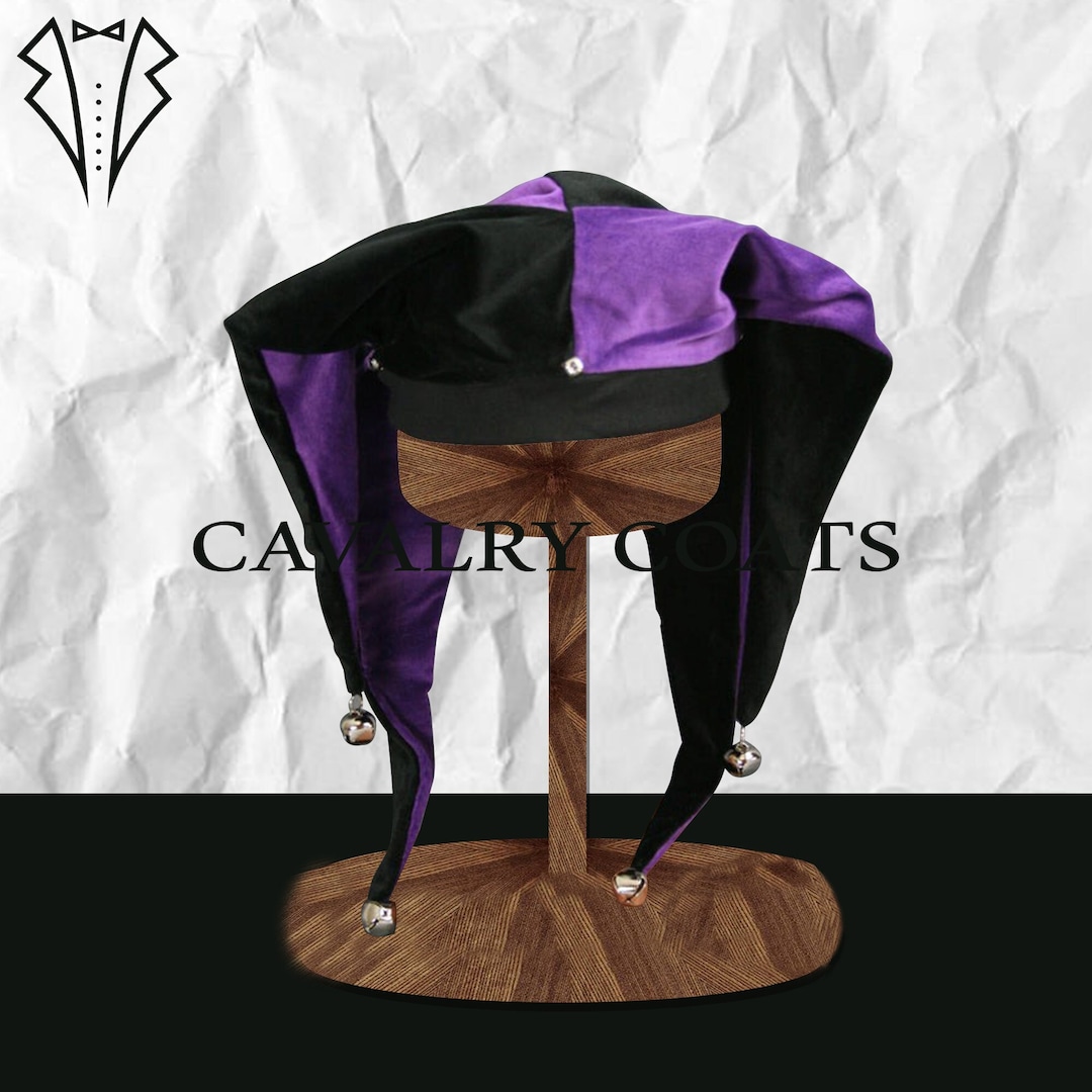 Jester Hat Purple & Black With Four Pointed Joker Halloween Costume Men ...