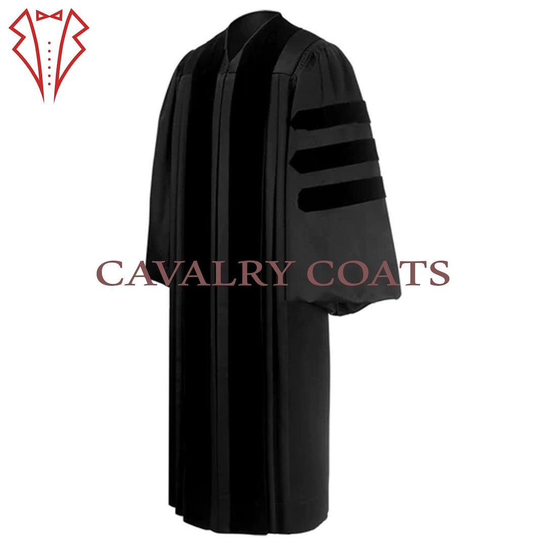 New Unisex Black Cotton & Velvet Deluxe Black Clergy Robe, Clergy Robe ...
