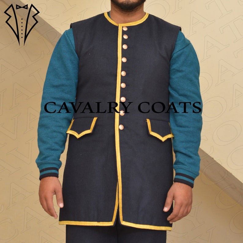 New Men Navy Blue Wool Frock Coat, 18th Century Steampunk Frock Coat ...