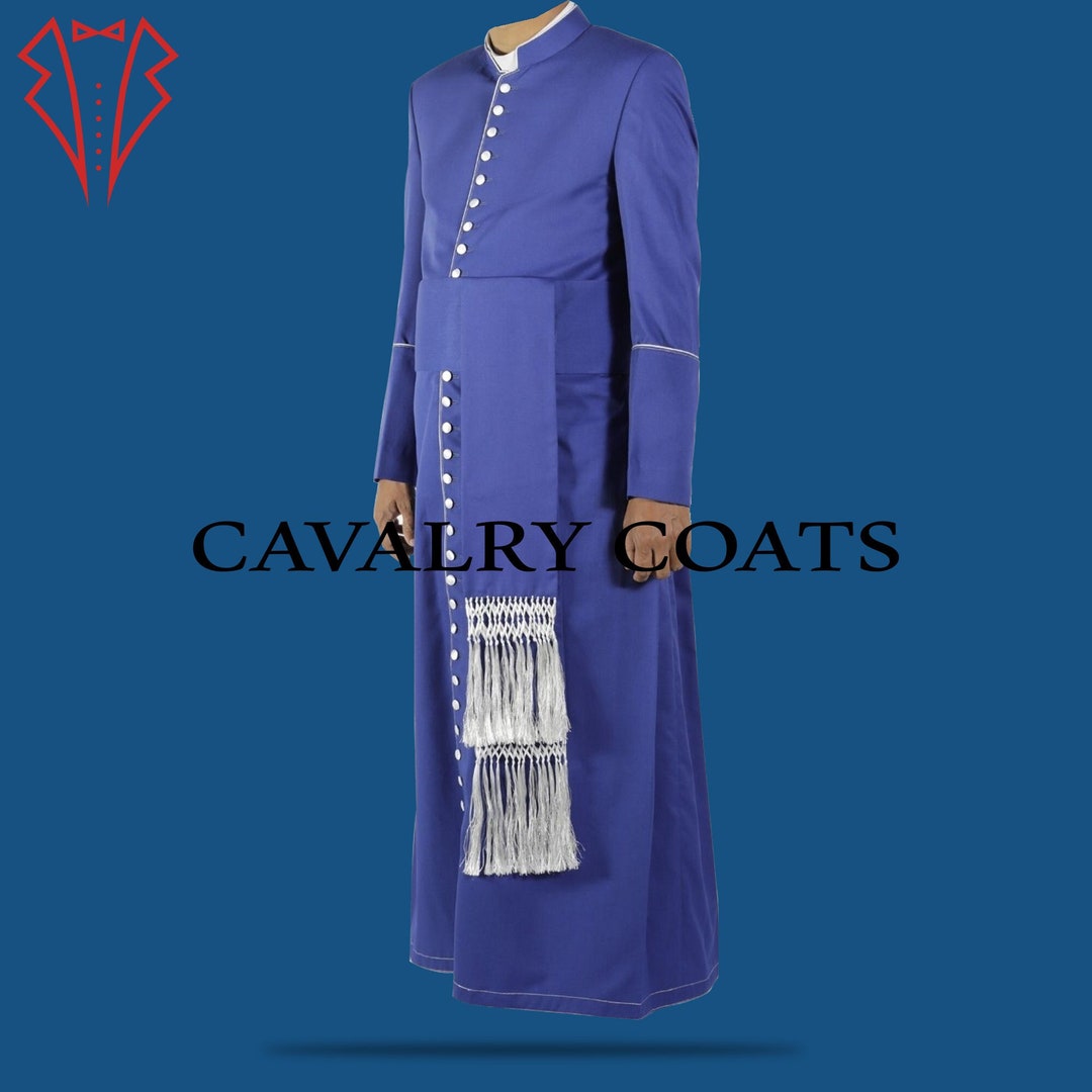 New Heavenly Ecclesiastical Cassock Royal Blue White, Clergy Robe ...