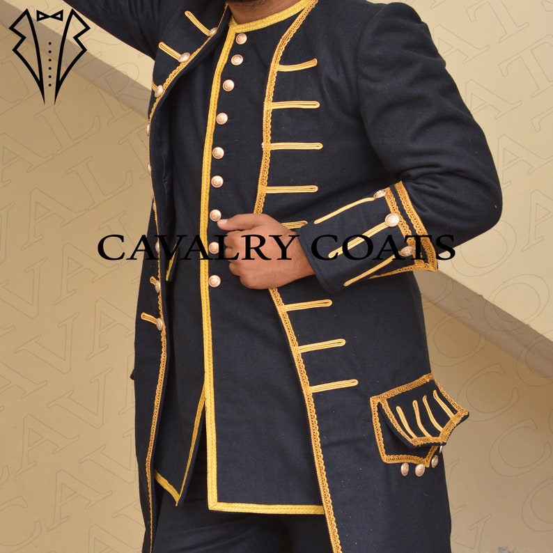 New Men Navy Blue Wool Frock Coat, 18th Century Steampunk Frock Coat ...