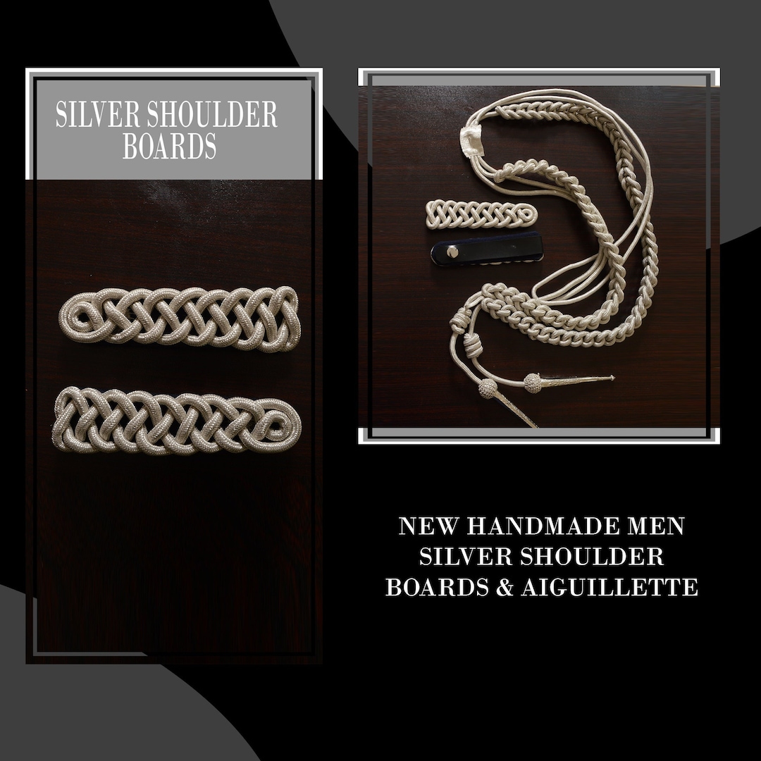 New Handmade Men Silver Shoulder Boards & Aiguillette, Shoulder ...