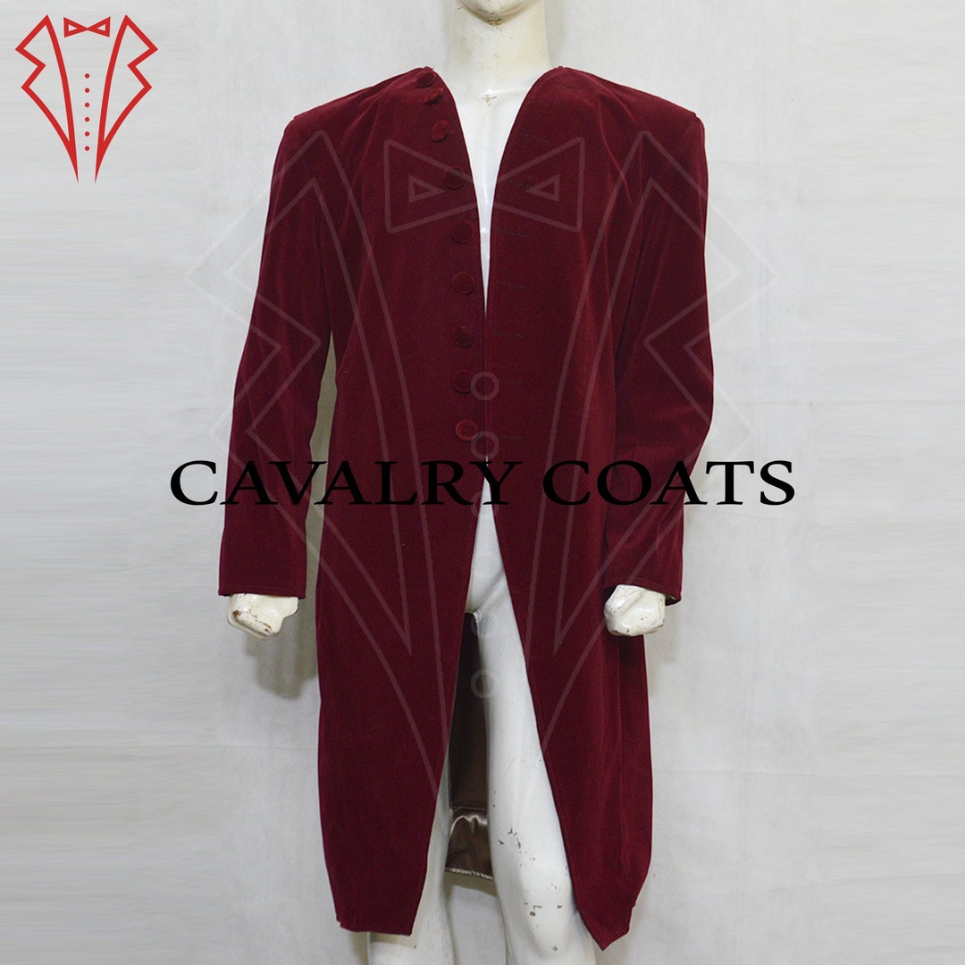 New Men Maroon Velvet 18th Century Style Frock Coat, Military Frock ...