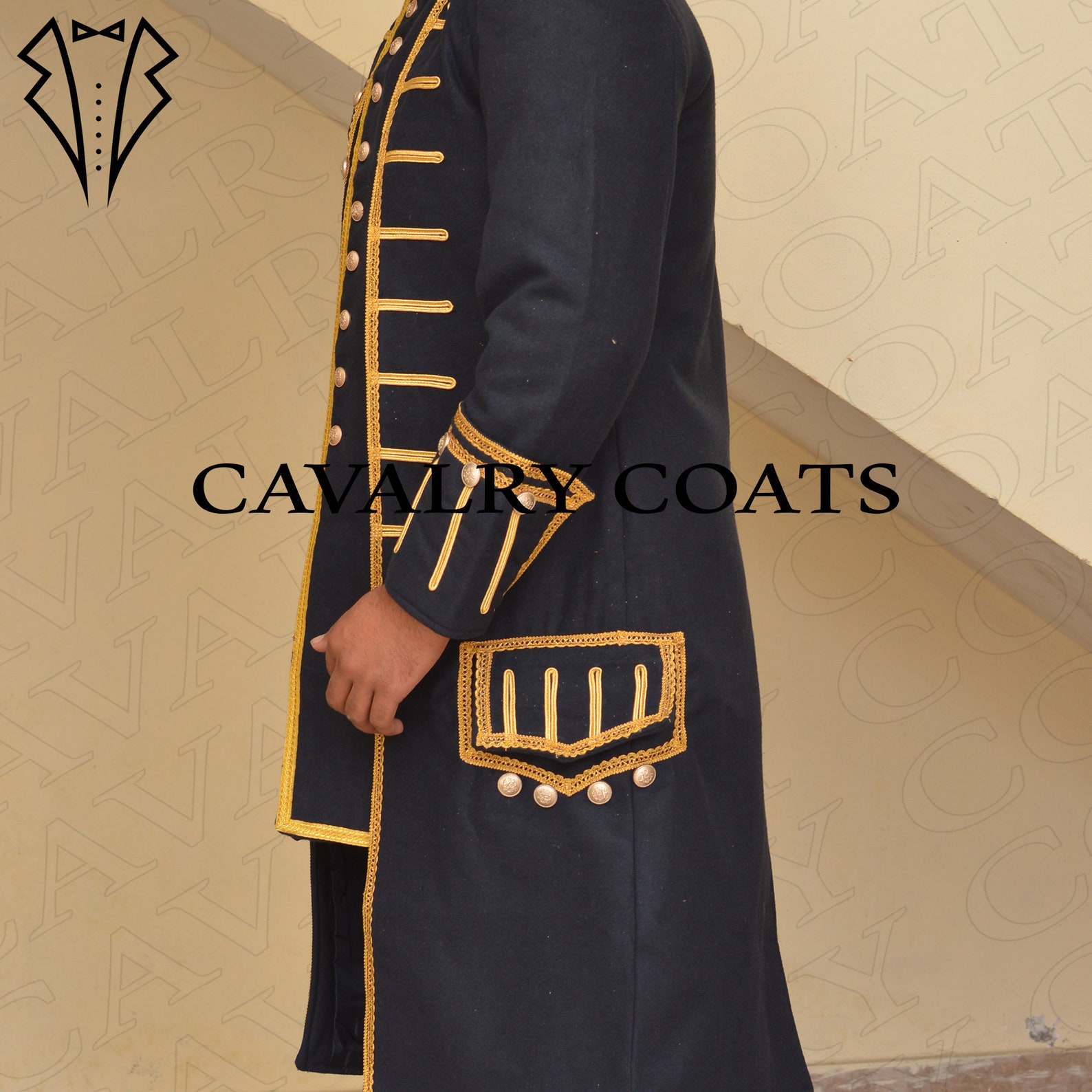 New Men Navy Blue Wool Frock Coat, 18th Century Steampunk Frock Coat ...