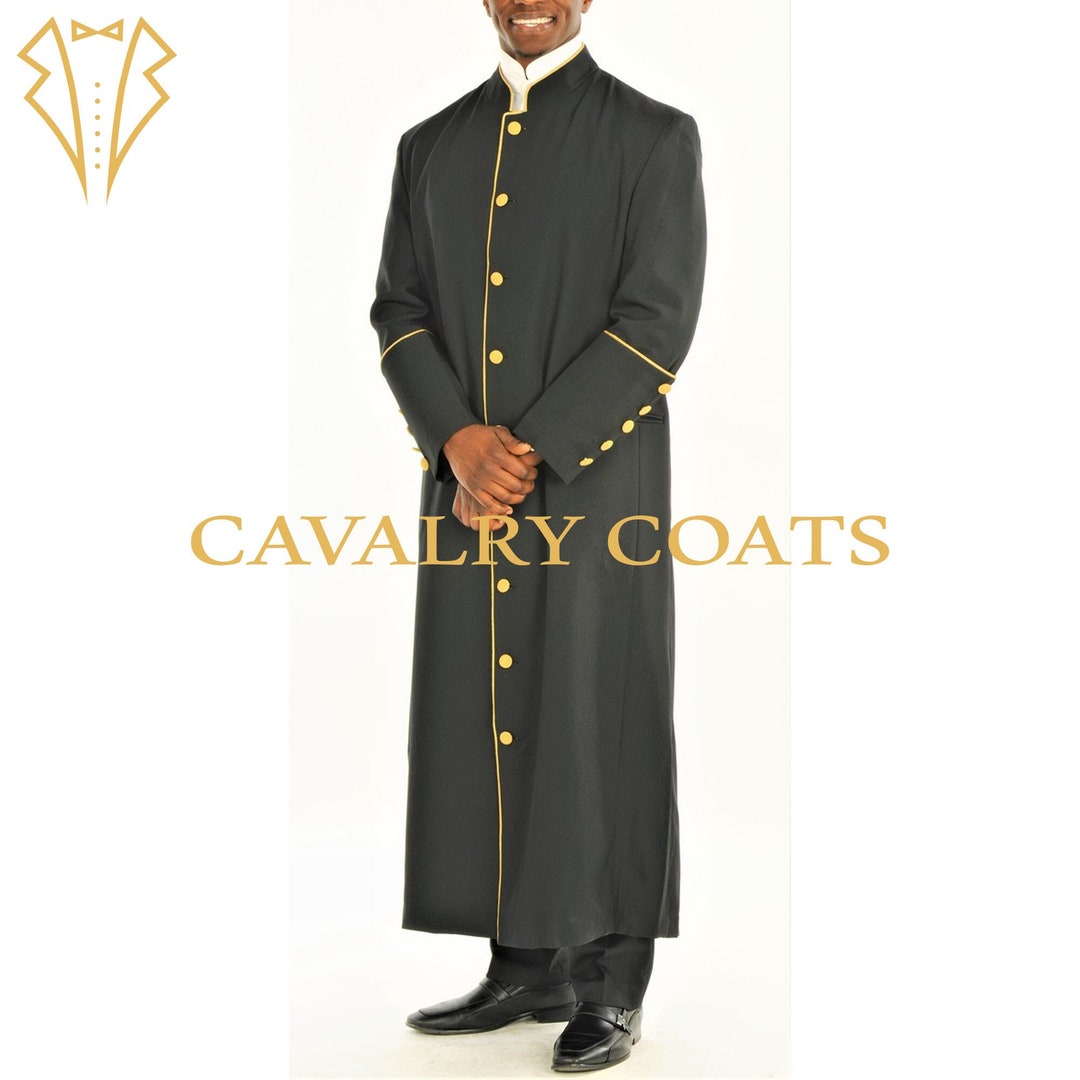 New Men's Cotton Adam Clergy Robe in Black & Gold, Custom Made Pastor ...