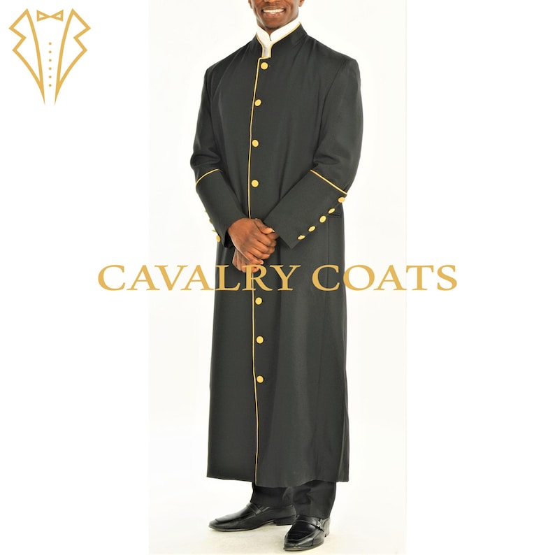 New Men's Cotton Adam Clergy Robe in Black & Gold, Custom Made Pastor ...