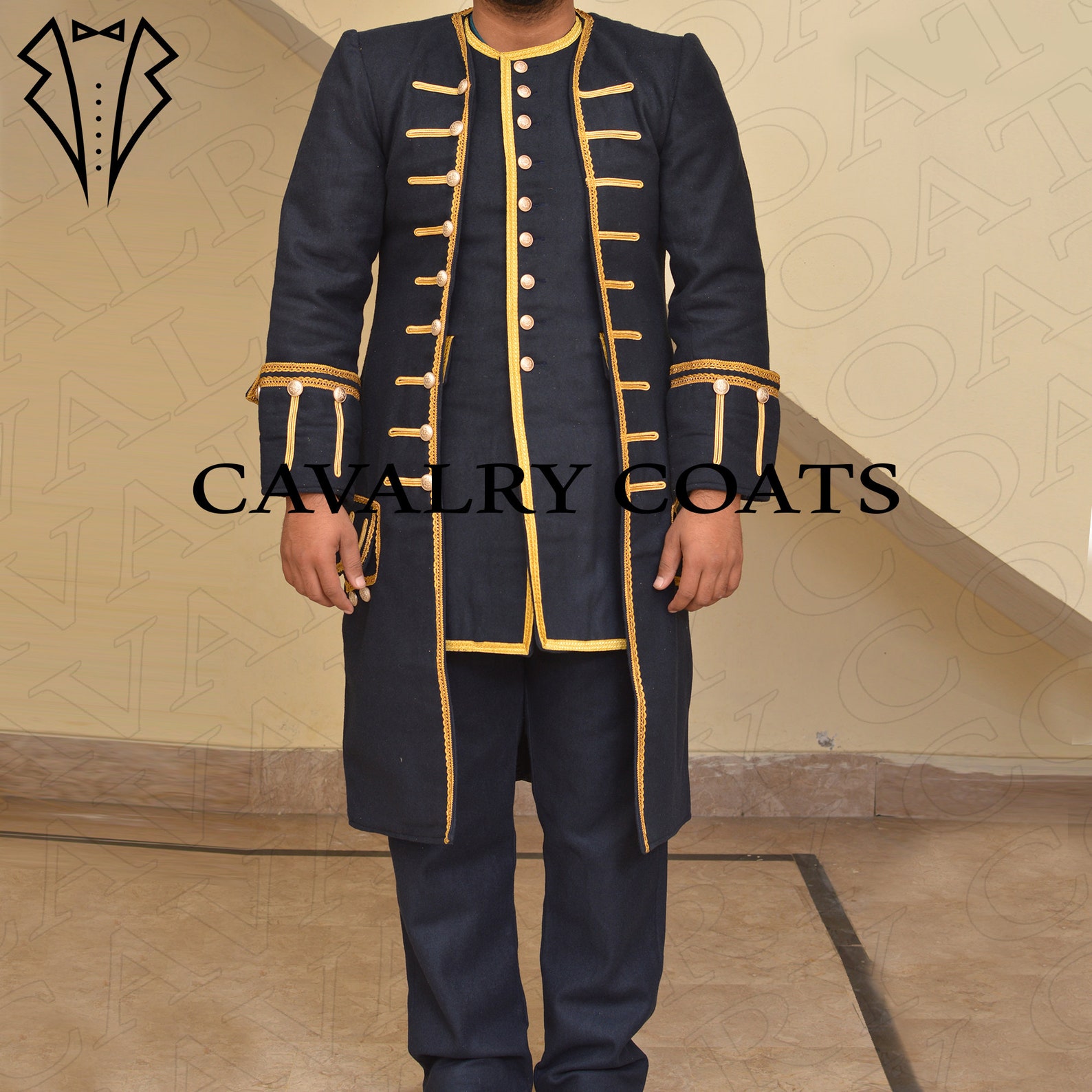 New Men Navy Blue Wool Frock Coat, 18th Century Steampunk Frock Coat ...