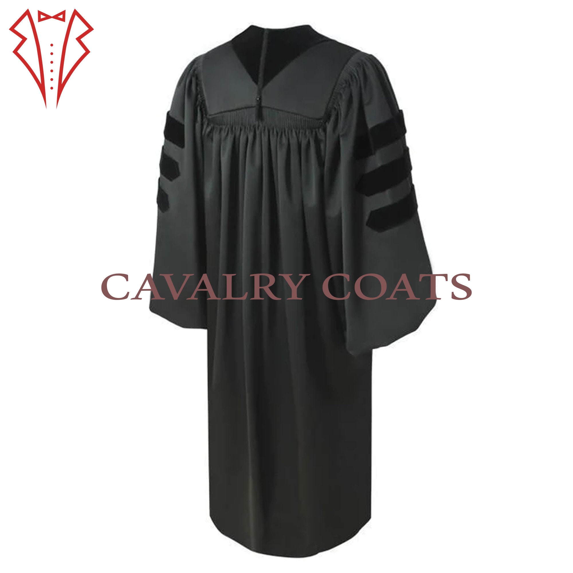 New Unisex Black Cotton & Velvet Deluxe Black Clergy Robe, Clergy Robe ...