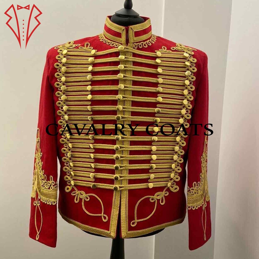 New Men Red Wool Napoleonic Hussar Jacket, 18th Century Hussar Jacket ...