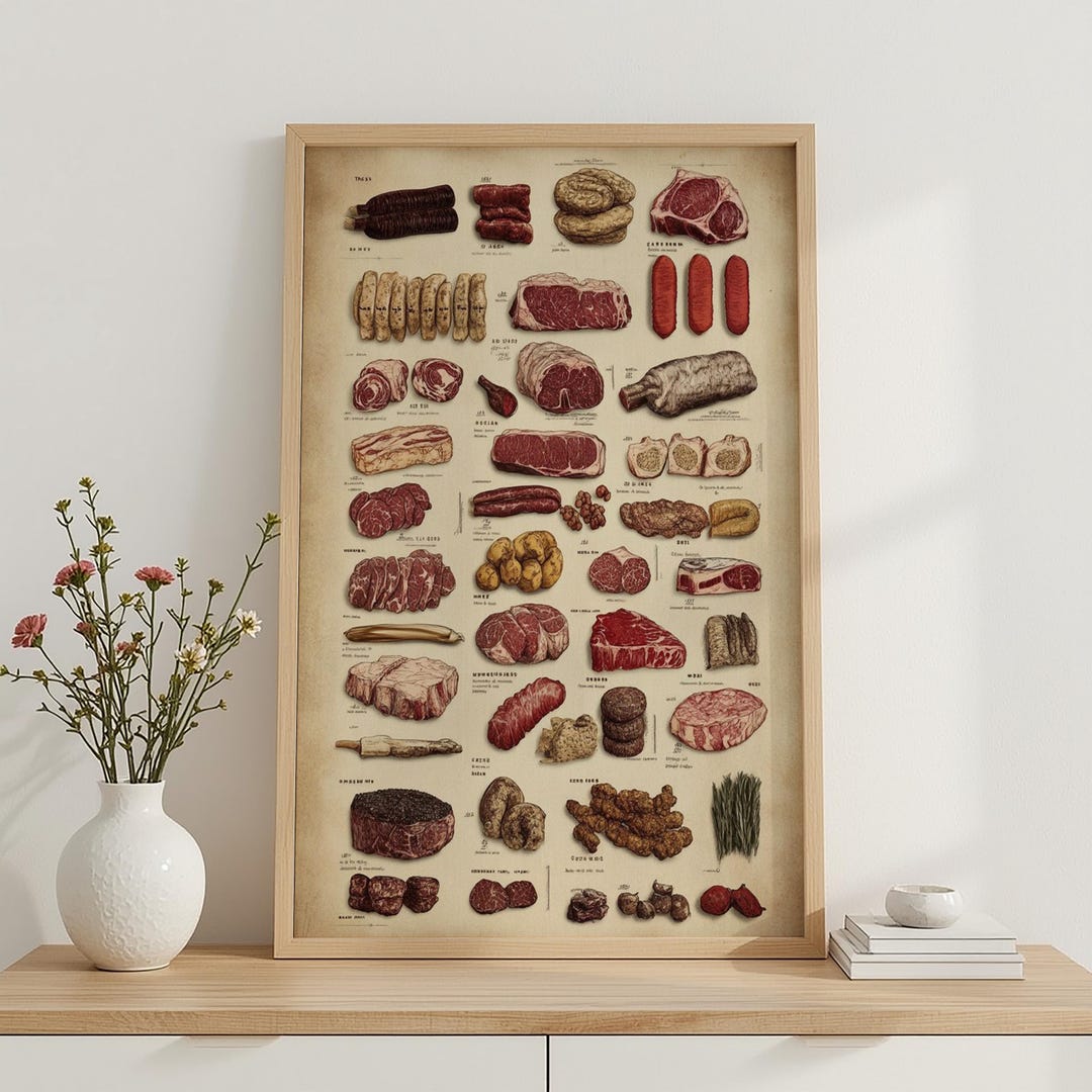 Vintage Meat Cuts Poster • Butcher Chart Wall Art • Culinary Kitchen ...
